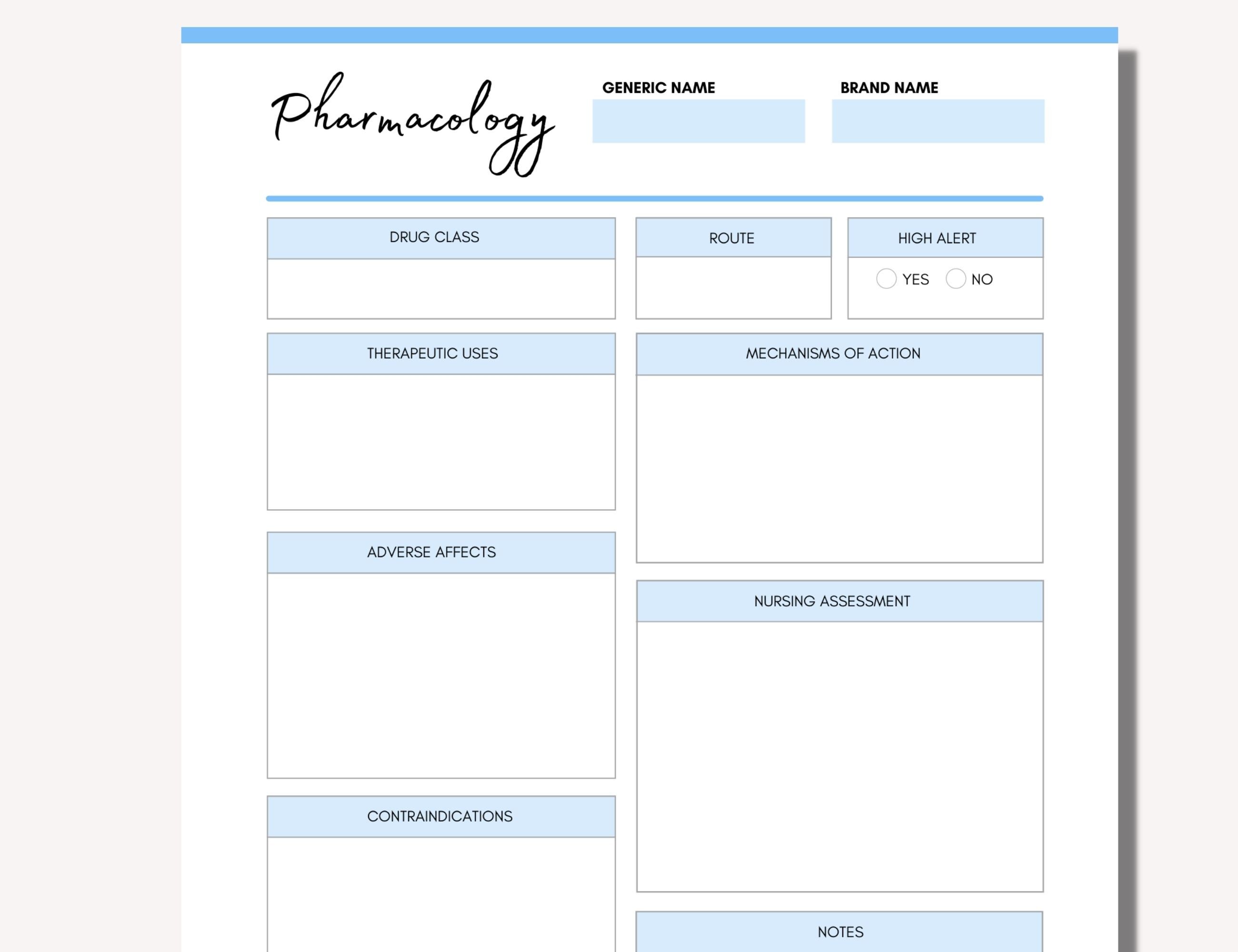 Printable Nursing Student Pharmacology Template, Student Nurse Study ...