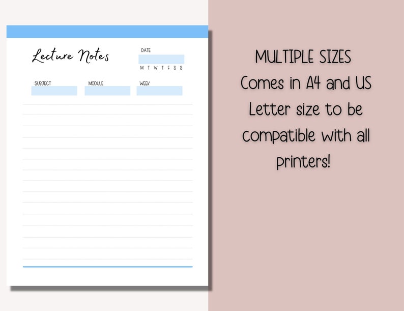 Printable Lecture Notes, Print at Home College Student Lined Note ...