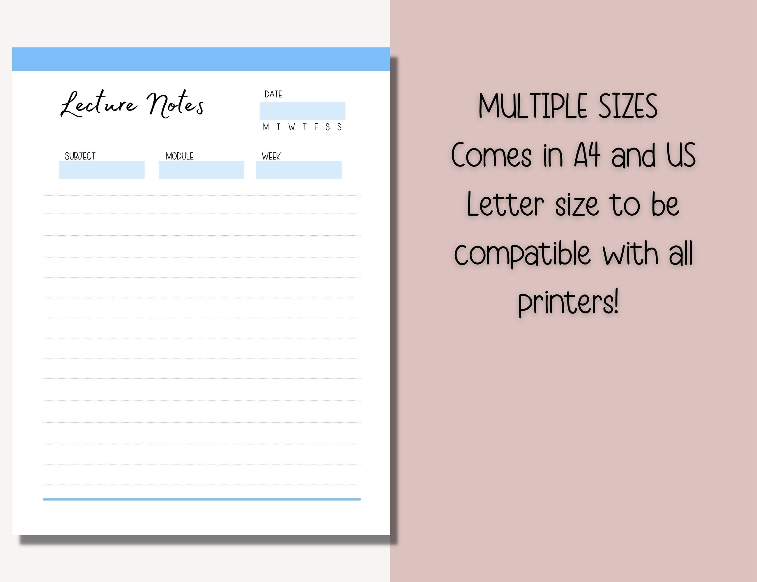 Printable Lecture Notes, Print at Home College Student Lined Note ...