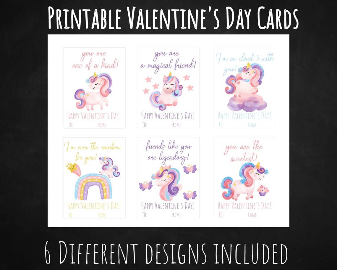 Printable Unicorn Valentine's Day Cards, Valentines Card for Kids ...