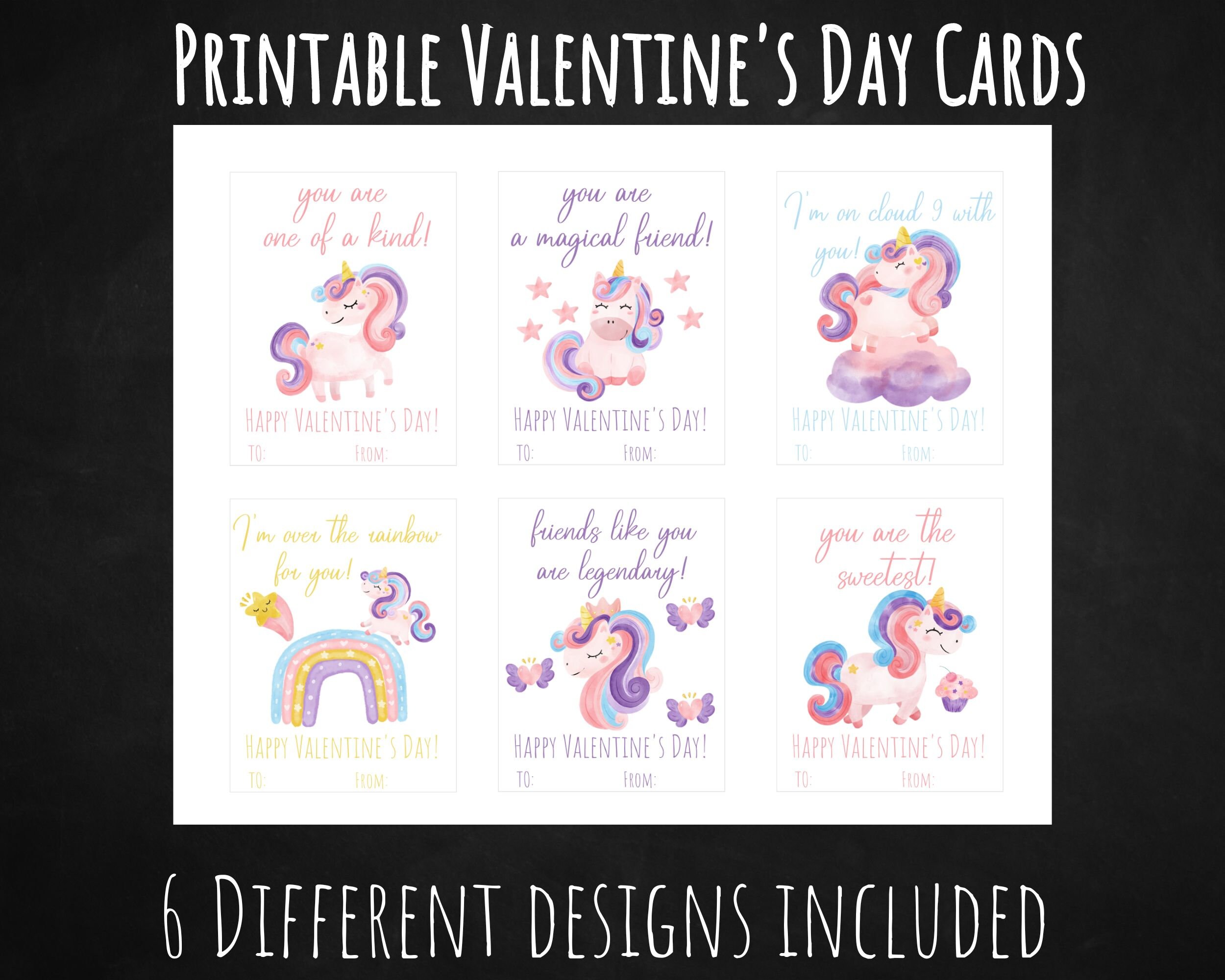Printable Unicorn Valentine's Day Cards, Valentines Card for Kids ...
