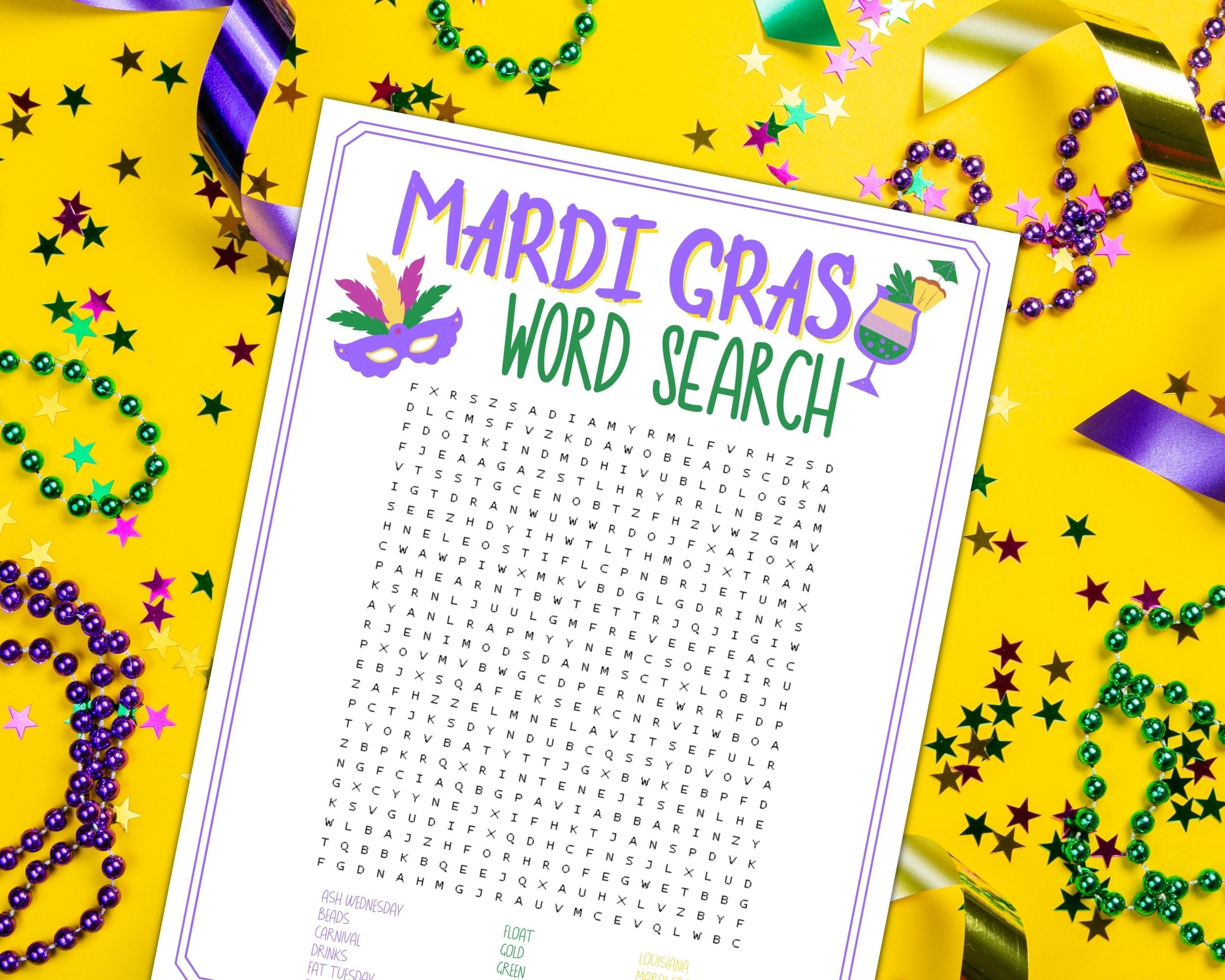 Mardi Gras Word Search Game, Mardi Gras Themed Party, Printable Mardi ...