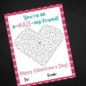 Printable Maze Valentine's Day Cards, Valentines Card for Kids, Maze ...