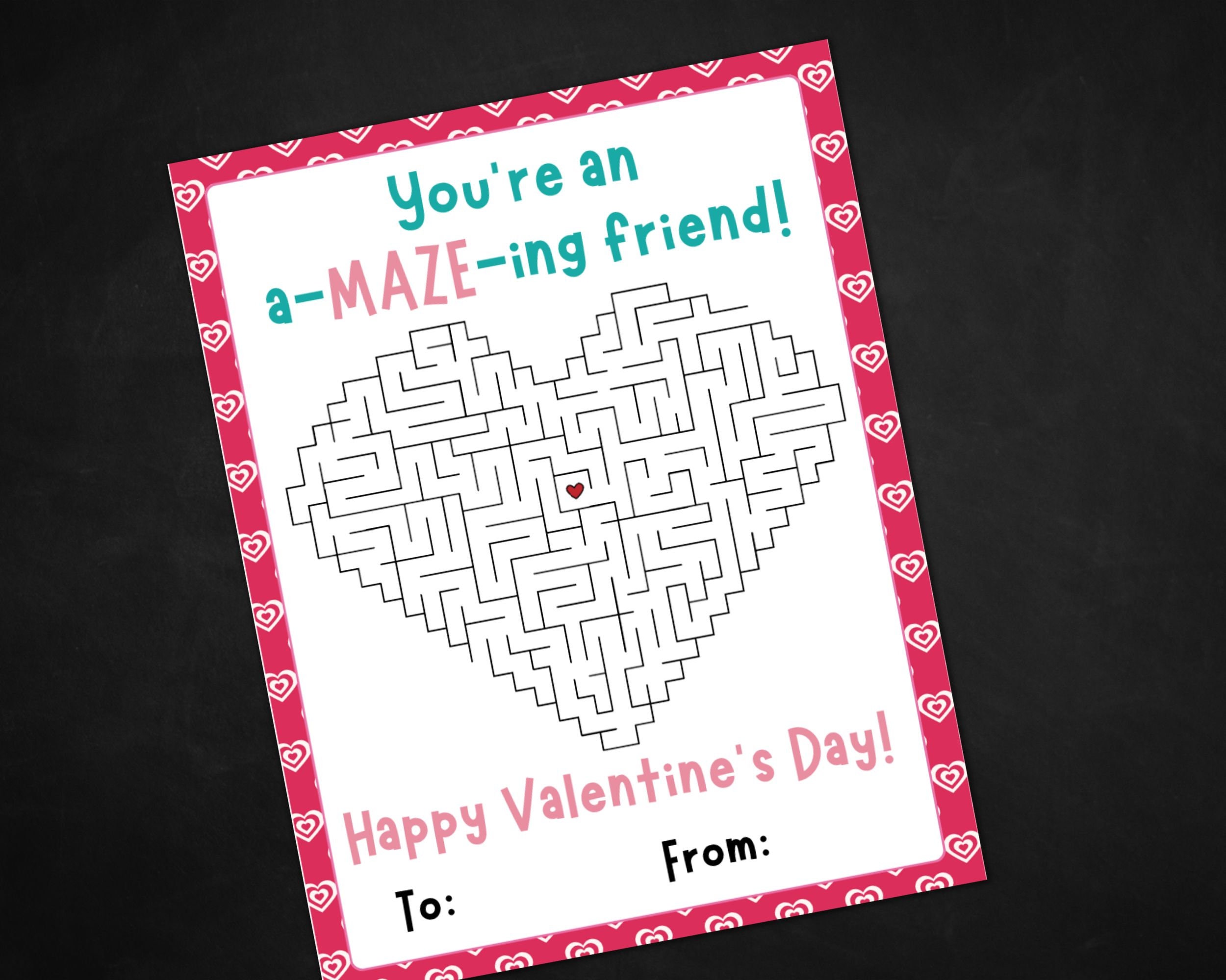 Printable Maze Valentine's Day Cards, Valentines Card for Kids, Maze ...