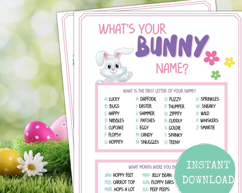 Easter What's Your Bunny Name Game, Printable Easter Party Games, Fun ...
