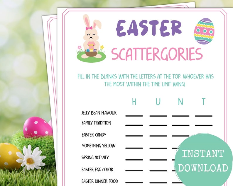 Easter Scattergories Game, Easter Themed Party, Printable Easter Games ...