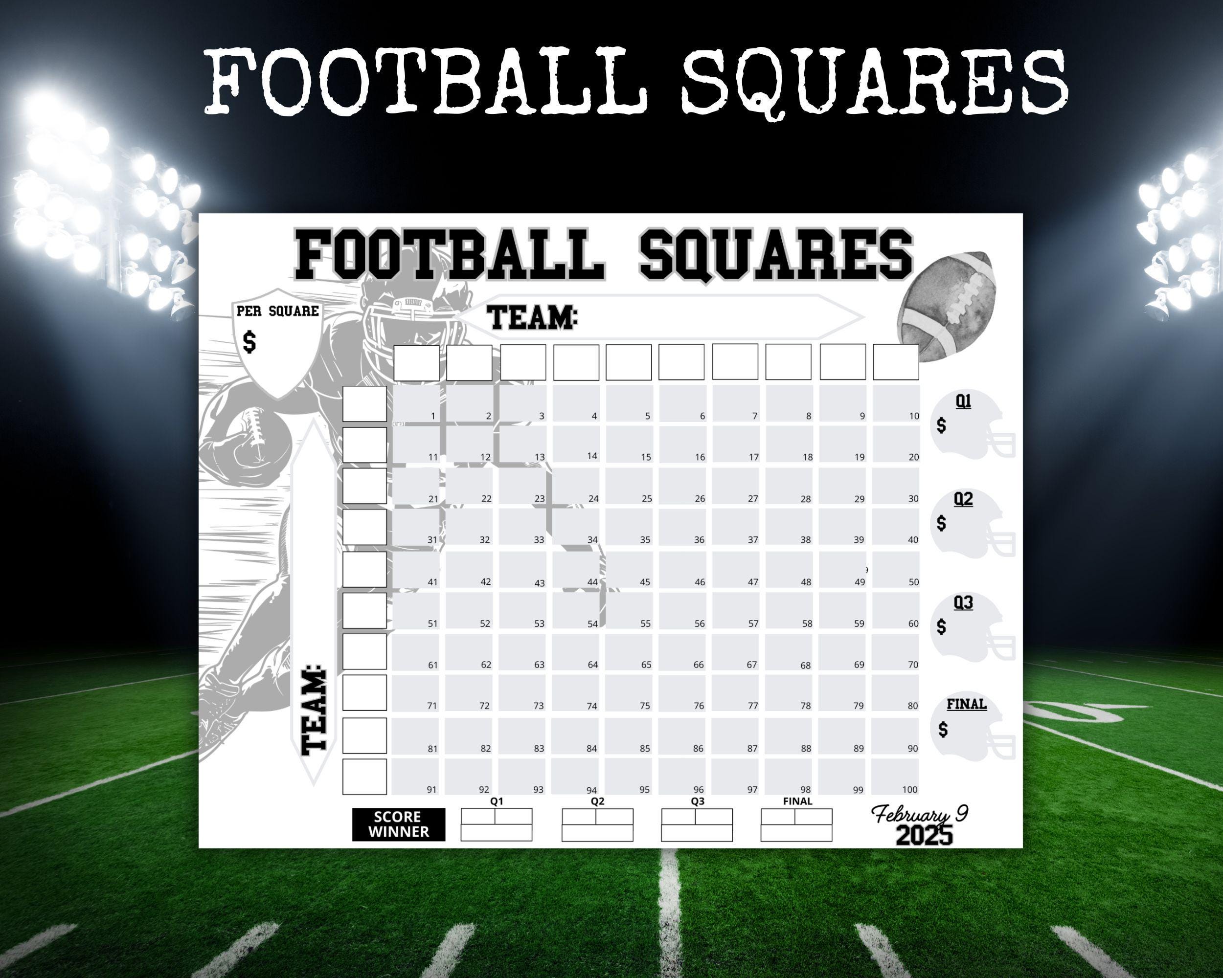 100 Football Squares Game, Super Bowl Squares, Super Bowl Game 2025 ...