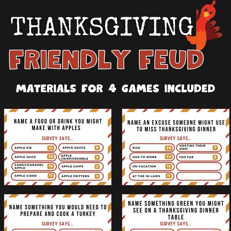 Thanksgiving Friendly Feud Game, Family Quiz (digital Download) - Etsy