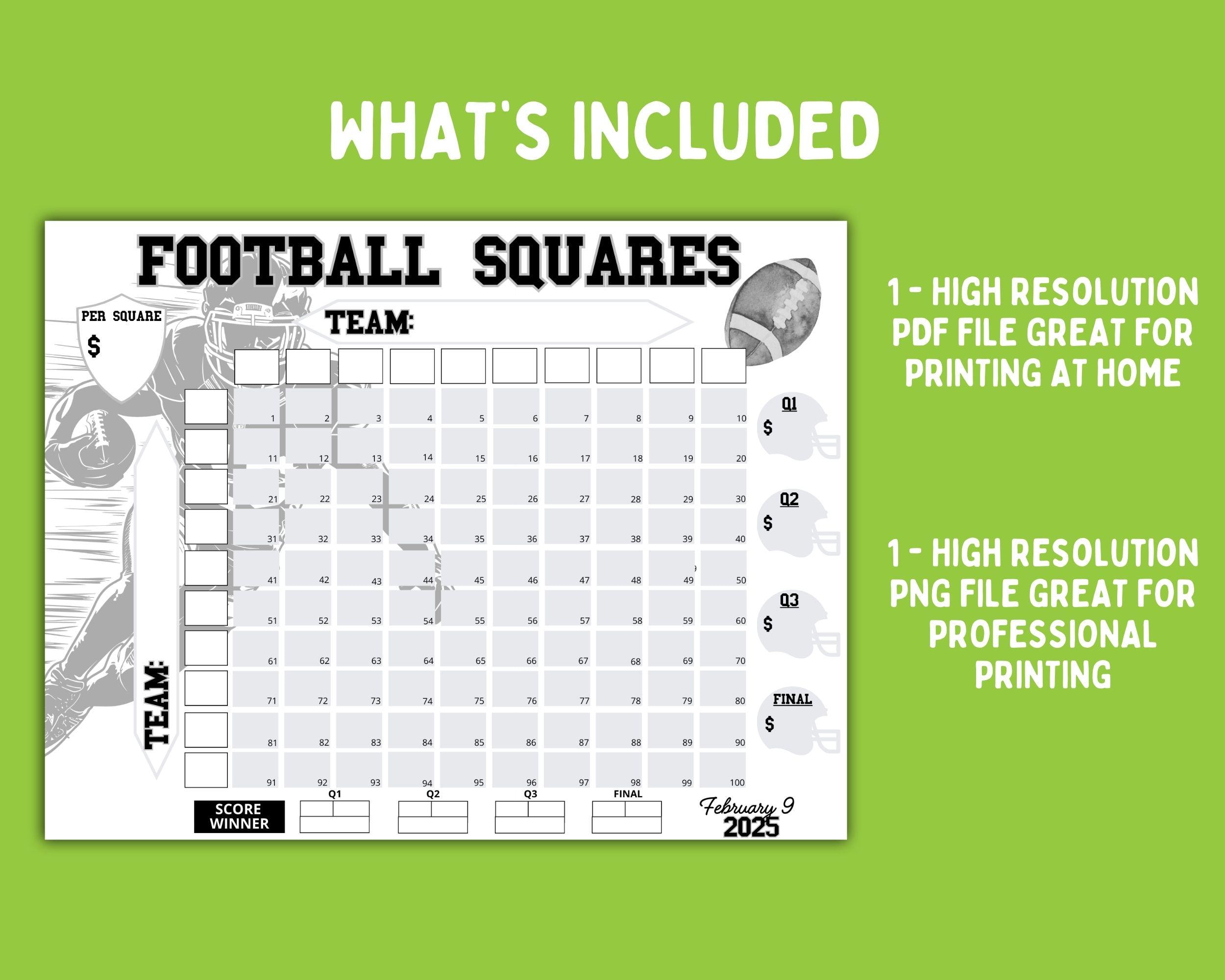 100 Football Squares Game, Super Bowl Squares, Super Bowl Game 2025 ...