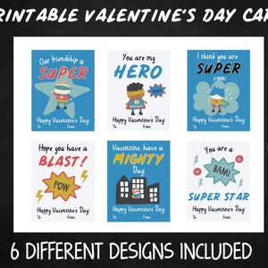 Printable Super Hero Valentine's Day Cards, Valentines Card for Kids ...