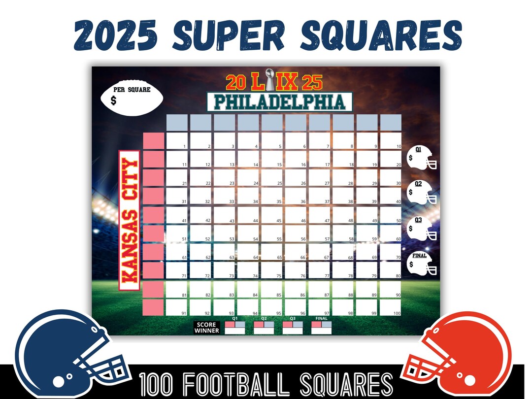 Football Squares Game, Super Bowl Squares, Super Bowl Game 2025, Super ...