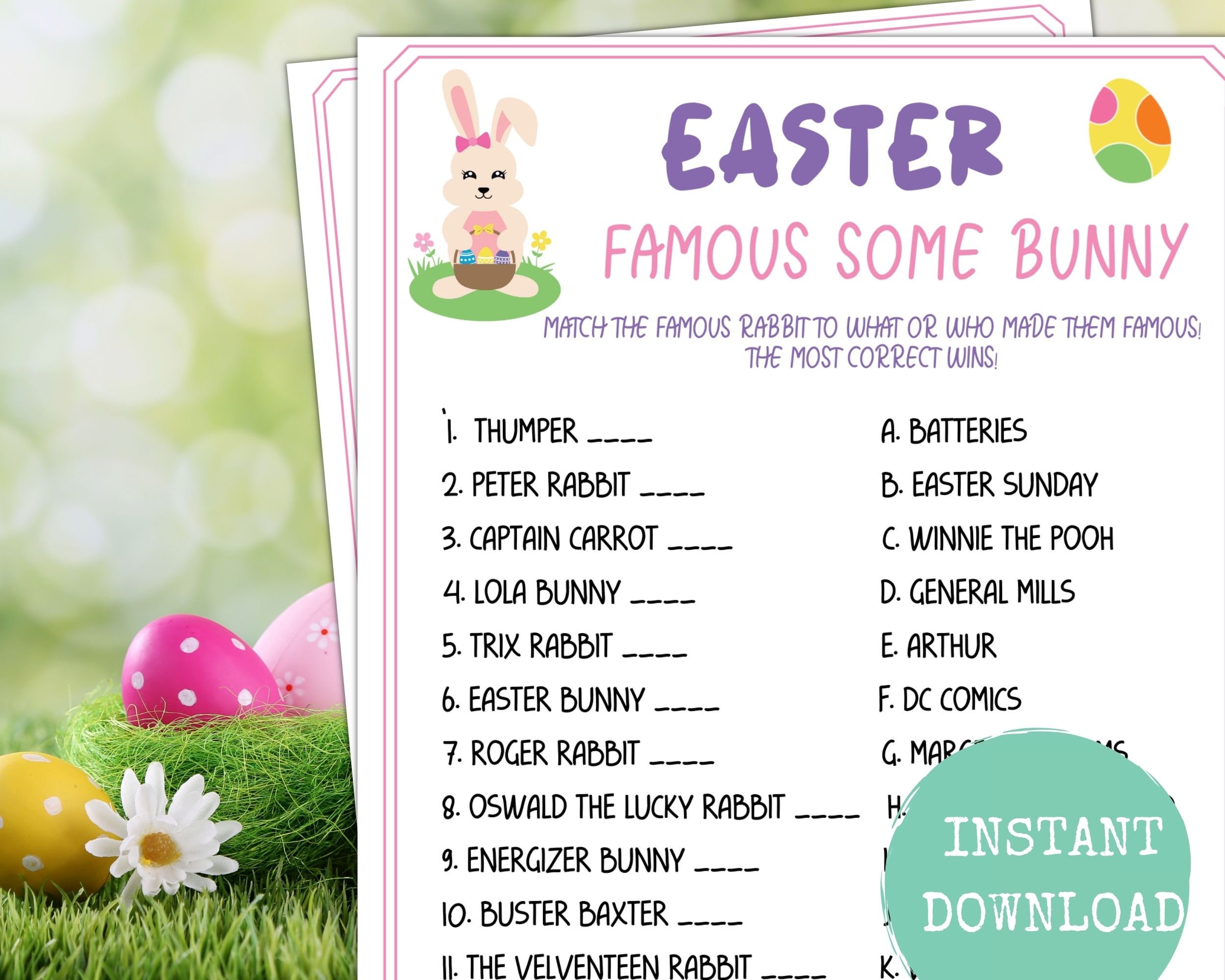 Easter Famous Some Bunny Game, Printable Easter Party Games, Fun Easter ...