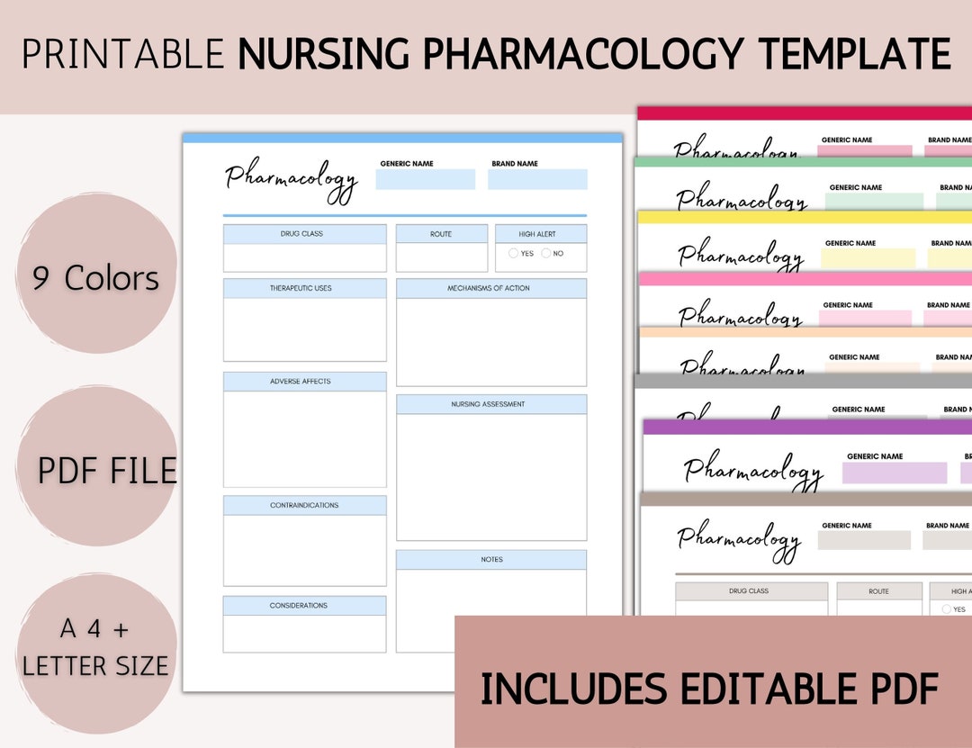 Printable Nursing Student Pharmacology Template, Student Nurse Study ...