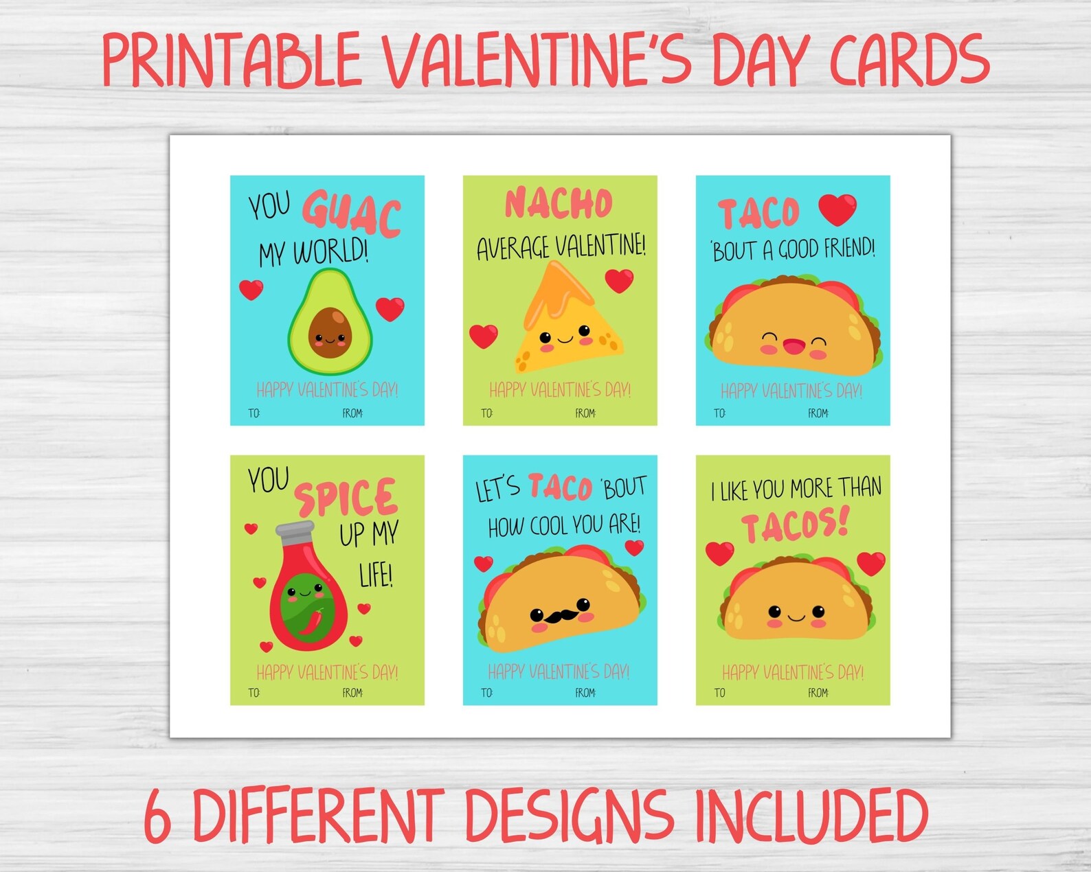 Printable Taco Valentine's Day Cards, Valentines Card for Kids, Taco ...