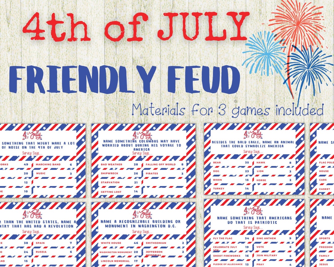 4th of July Friendly Feud Game, Feud Trivia Quiz, Summer Party Game ...