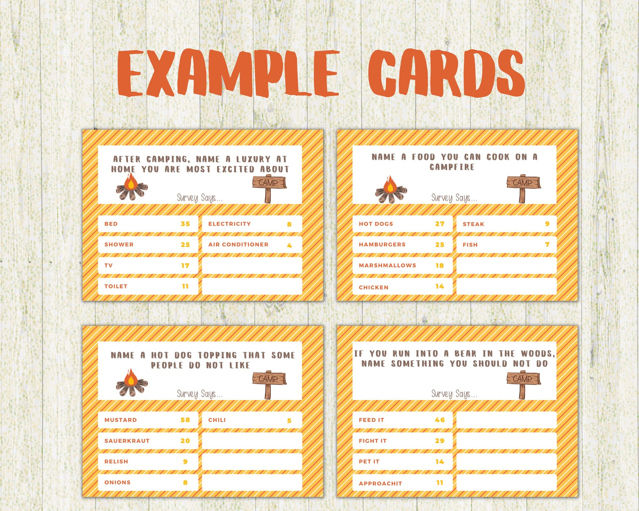 Camping Friendly Feud Game, Feud Trivia Quiz, Summer Party Game, Fun ...