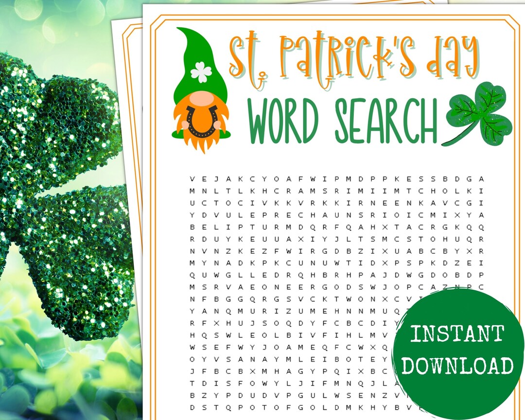 St. Patrick's Day Word Search Game, St Patrick's Themed Party ...