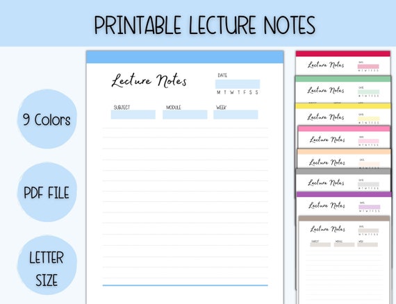Printable Lecture Notes Print at Home College Student Lined | Etsy