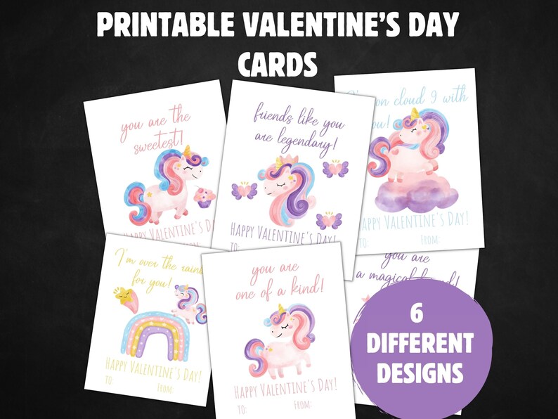 Printable Unicorn Valentine's Day Cards, Valentines Card for Kids ...