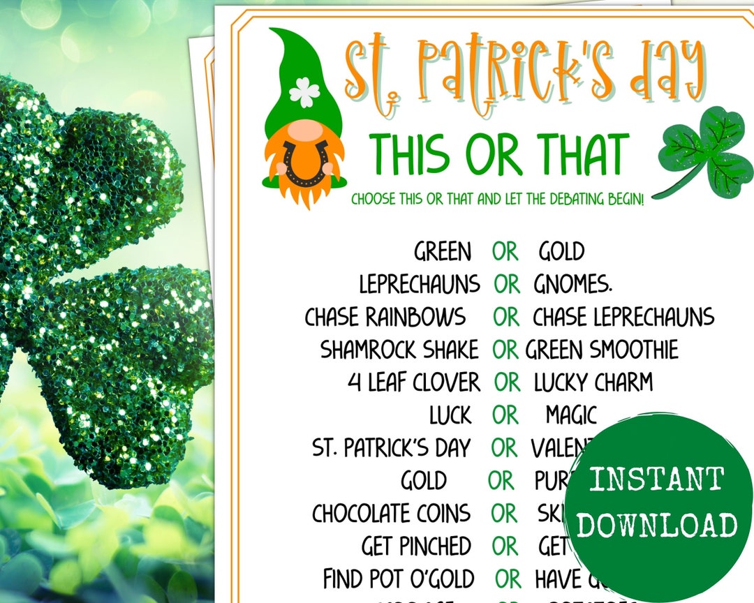 St. Patrick's Day This or That Game, Would You Rather, Fun St. Pattys ...