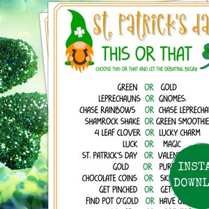 St. Patrick's Day This or That Game, Would You Rather, Fun St. Pattys ...