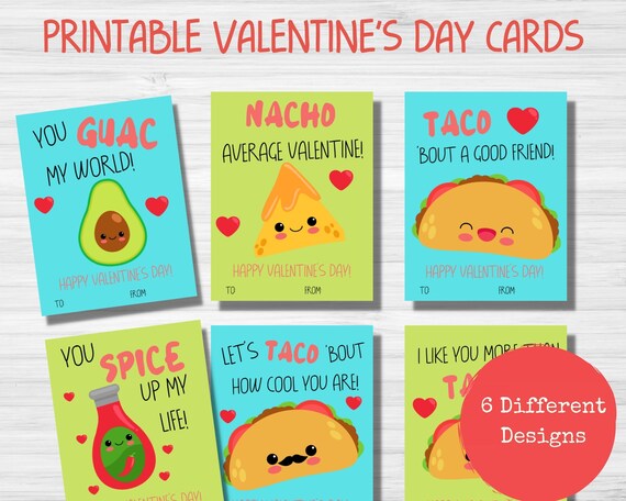 Printable Taco Valentine's Day Cards Valentines Card for | Etsy