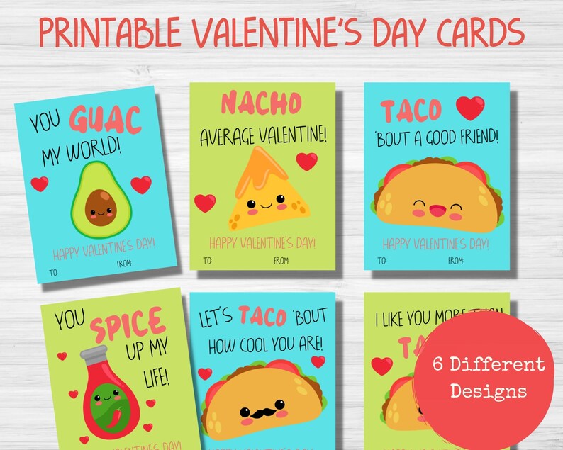 Printable Taco Valentine's Day Cards, Valentines Card for Kids, Taco ...