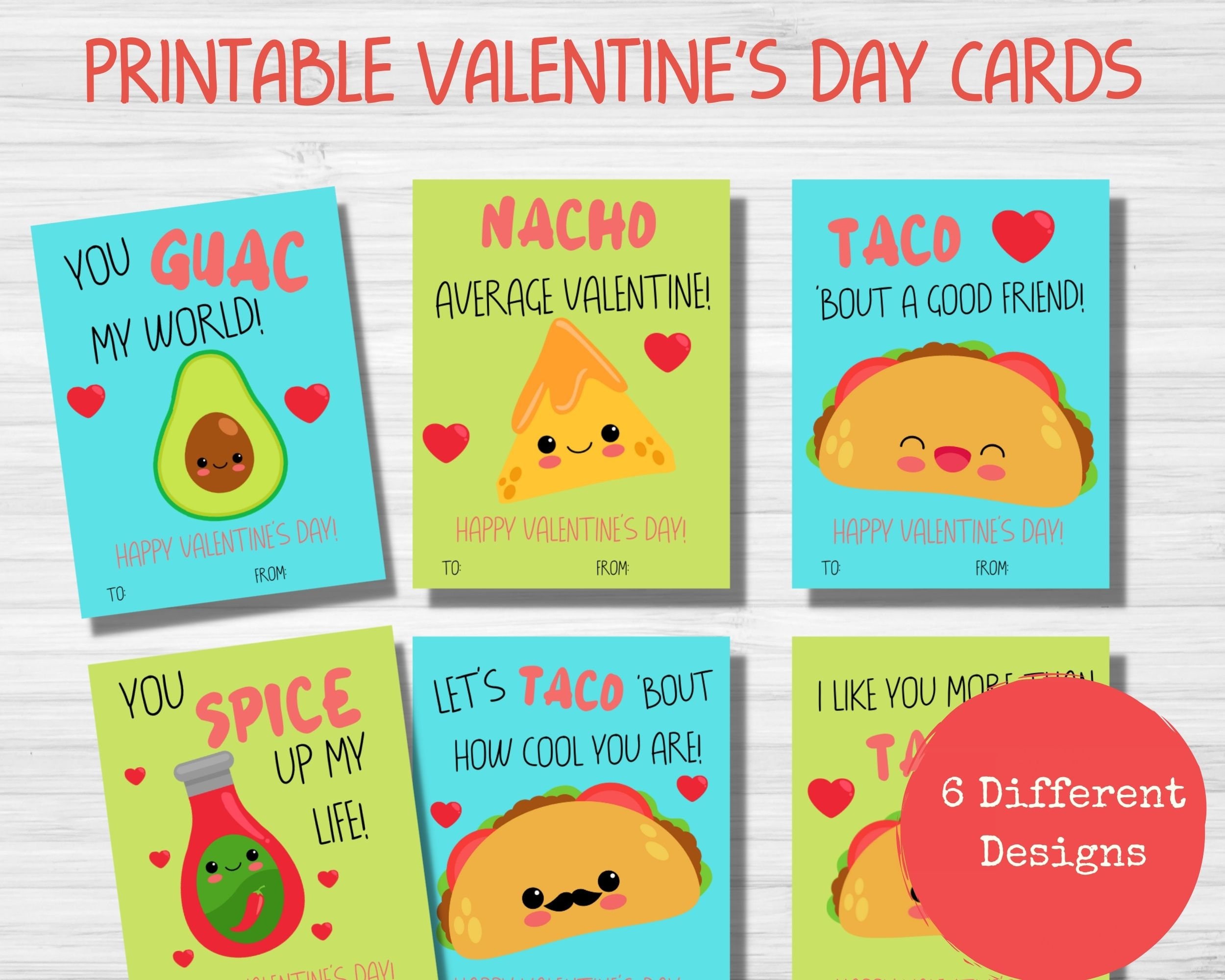 Printable Taco Valentine's Day Cards, Valentines Card for Kids, Taco ...
