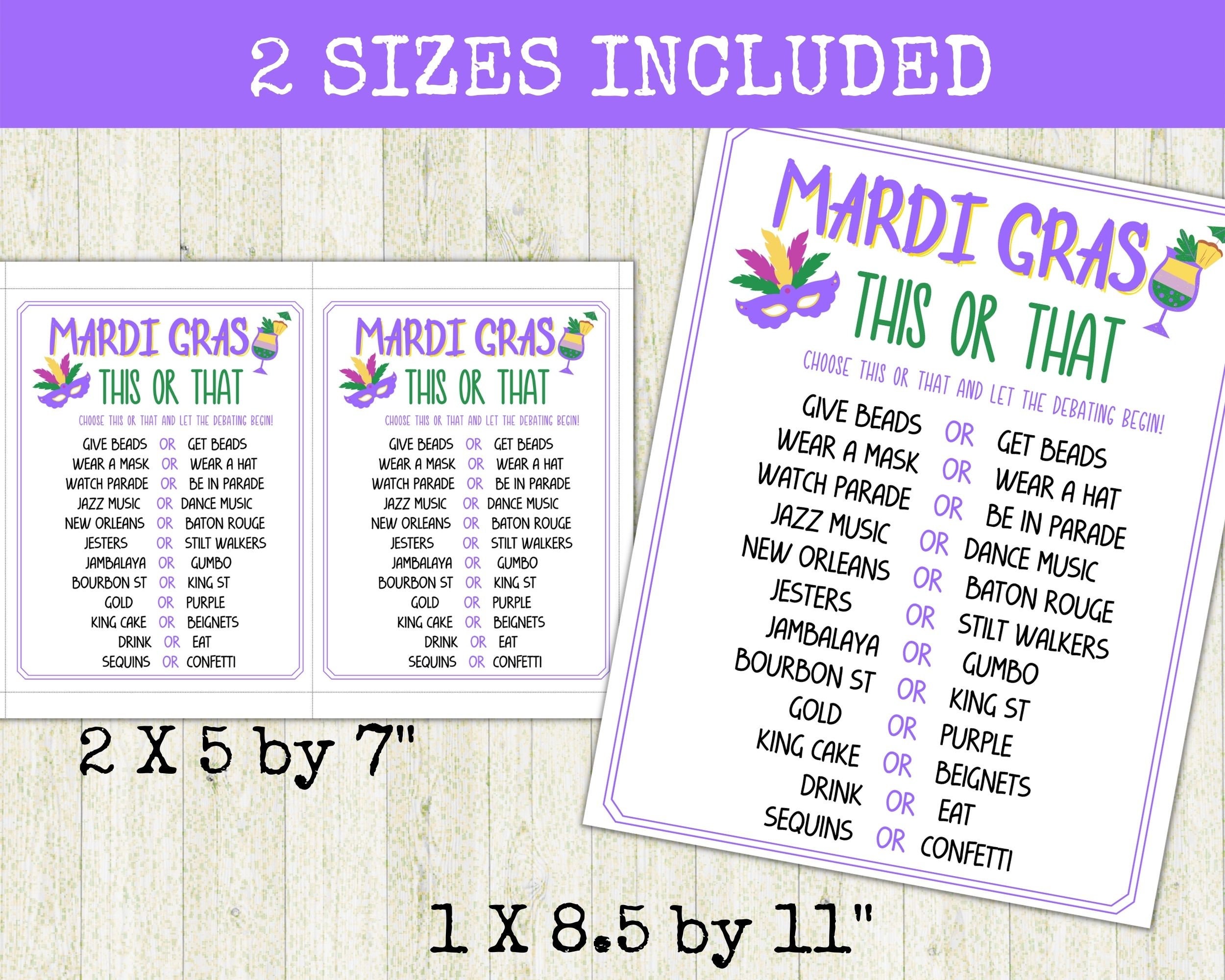 Mardi Gras This or That Game, Mardi Gras Themed Party, Printable Mardi ...