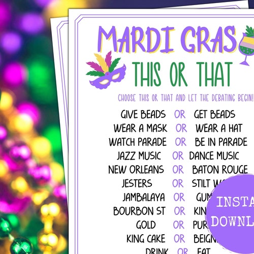 Mardi Gras Word Scramble Game Fat Tuesday Party Games - Etsy
