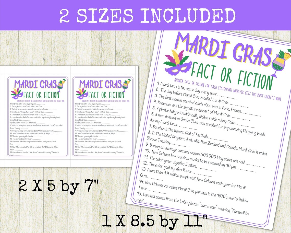 Mardi Gras Fact or Fiction Game, Mardi Gras Themed Party, Printable ...
