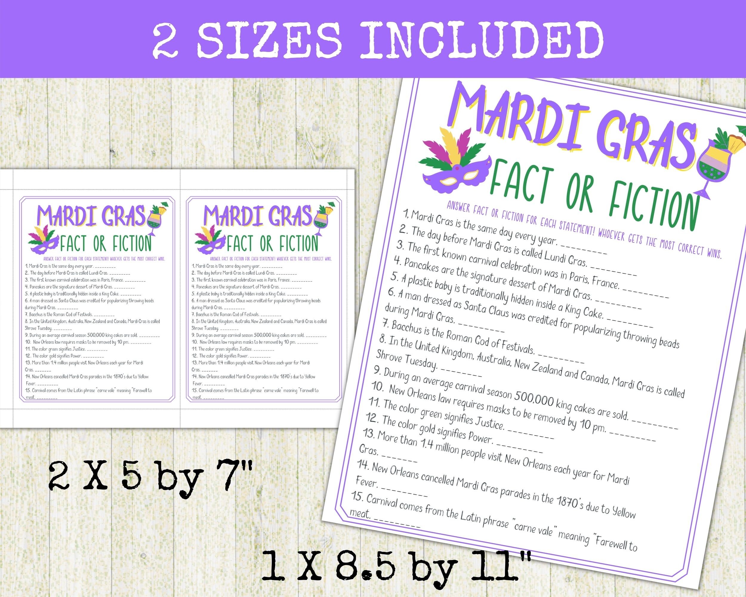Mardi Gras Fact or Fiction Game, Mardi Gras Themed Party, Printable ...