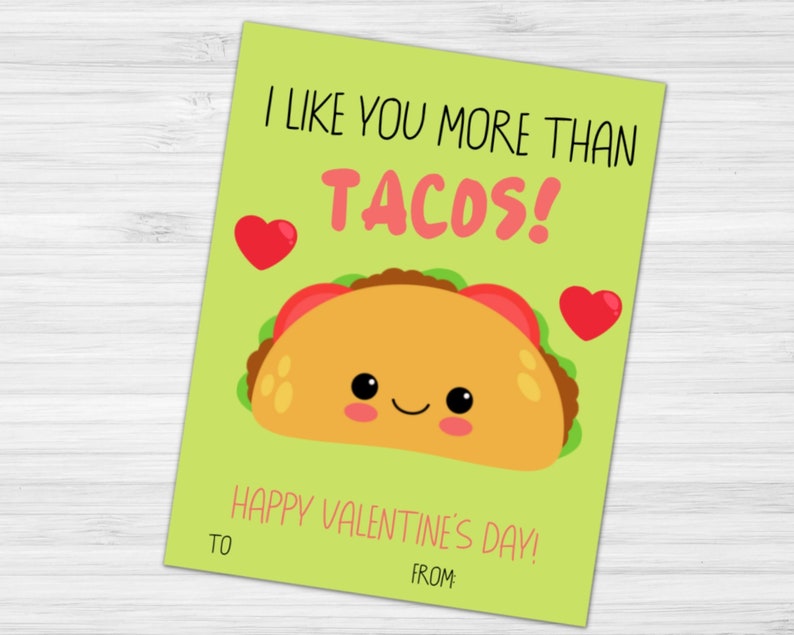 Printable Taco Valentine's Day Cards, Valentines Card for Kids, Taco ...