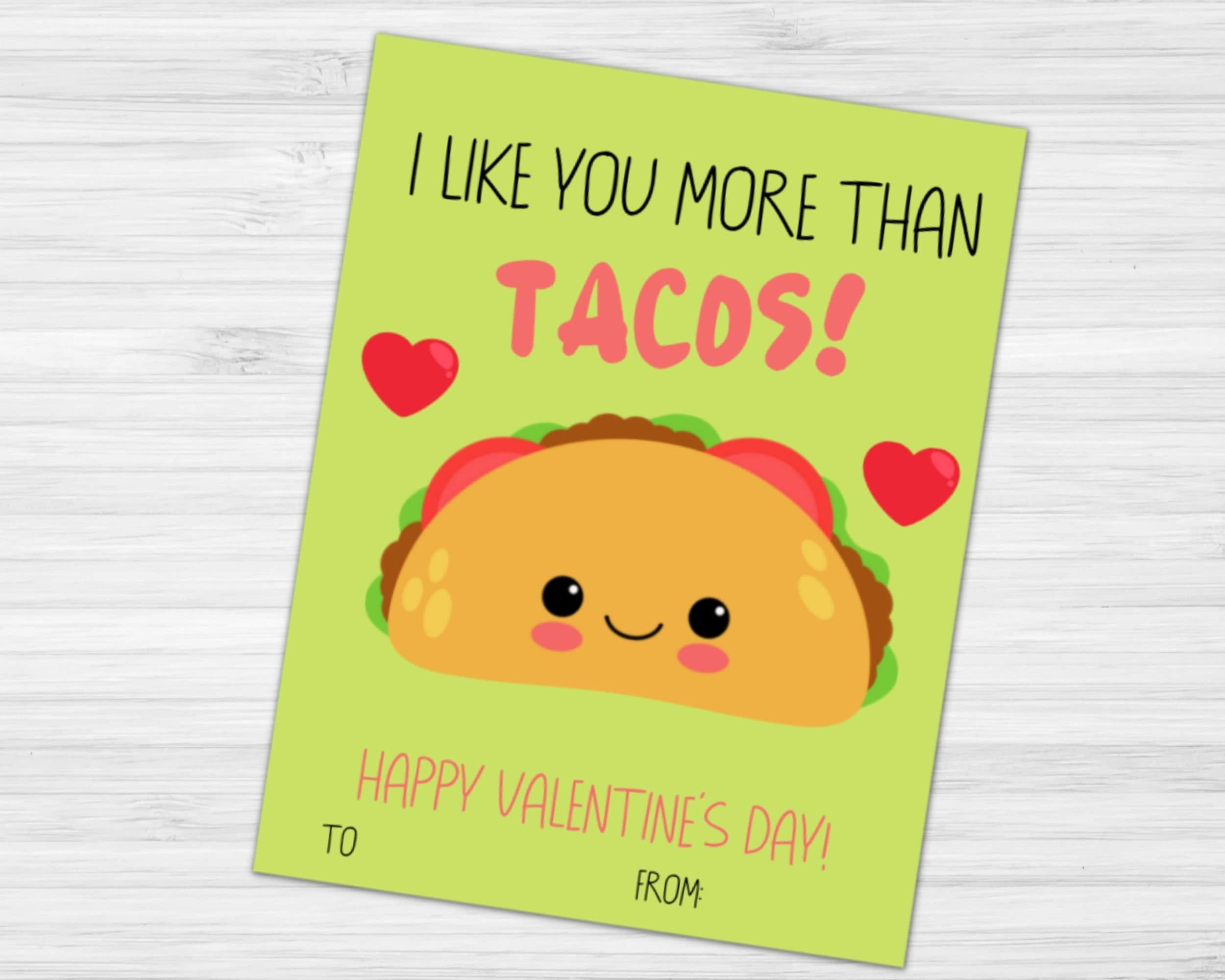 Printable Taco Valentine's Day Cards, Valentines Card for Kids, Taco ...
