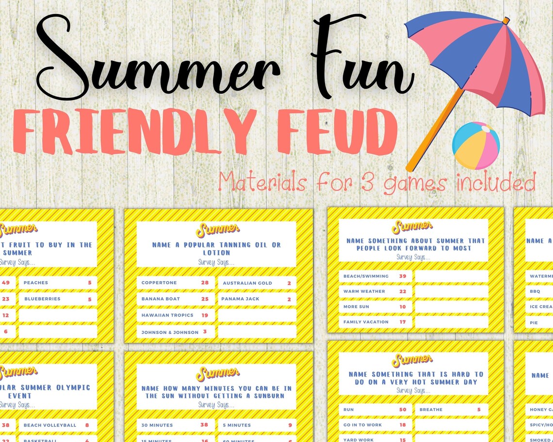 Summer Fun Friendly Feud Game, Feud Trivia Quiz, Summer Party Game, Fun ...
