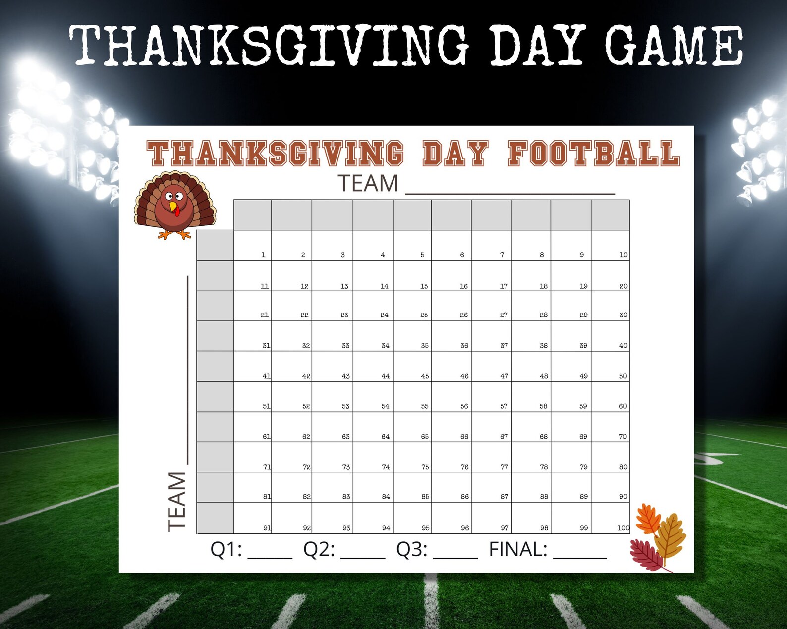 Football Squares Game Thanksgiving Day Game Football Squares - Etsy Canada