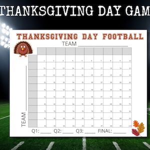 Football Squares Game Thanksgiving Day Game Football Squares - Etsy