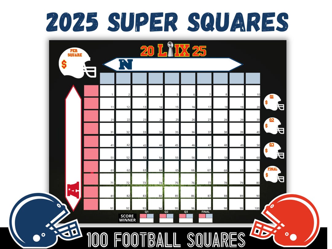 Football Squares Game, Super Bowl Squares, Super Bowl Game 2025, Super ...