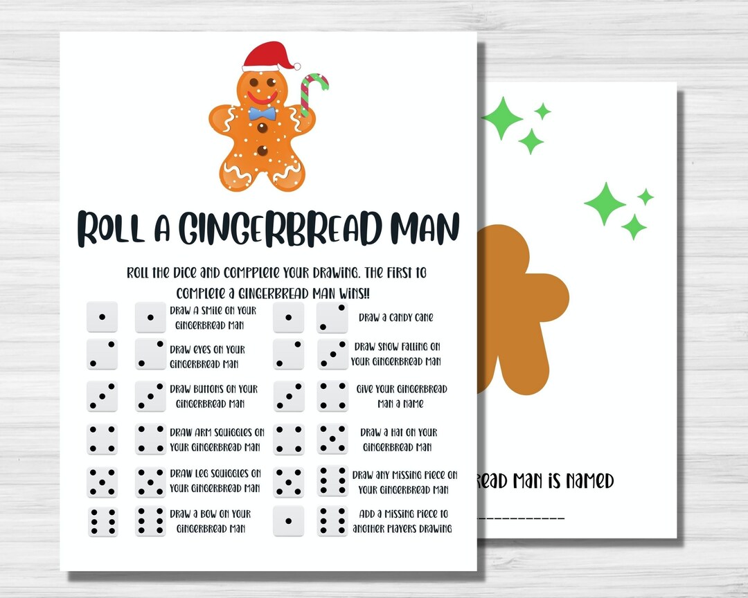 Christmas Roll A Gingerbread Man Dice Game, Christmas Dice Game, Family ...