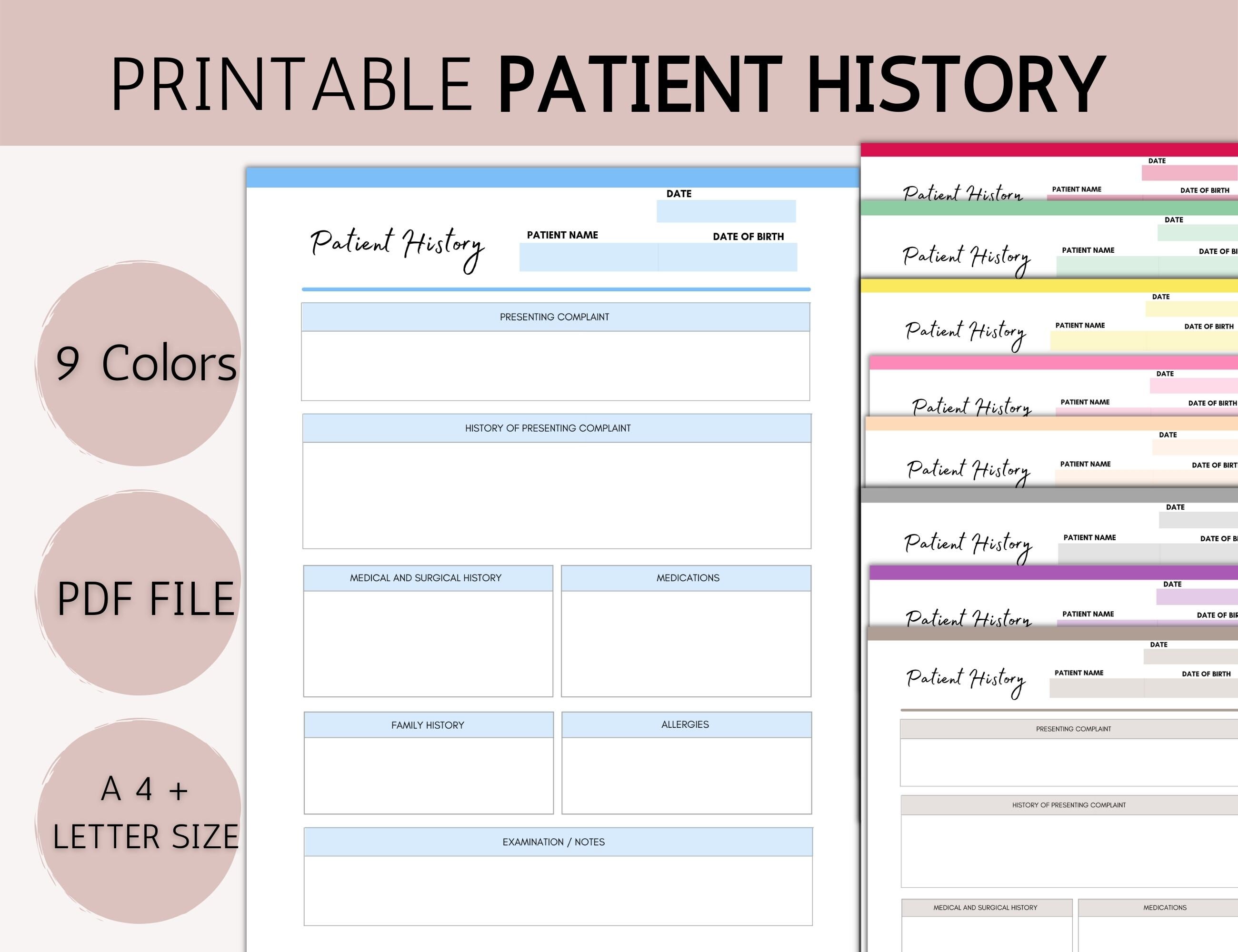 Printable Nursing Patient History, Nursing Patient History Sheet ...