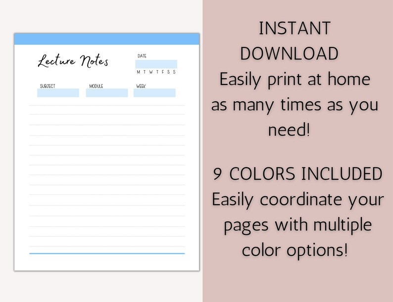 Printable Lecture Notes, Print at Home College Student Lined Note ...