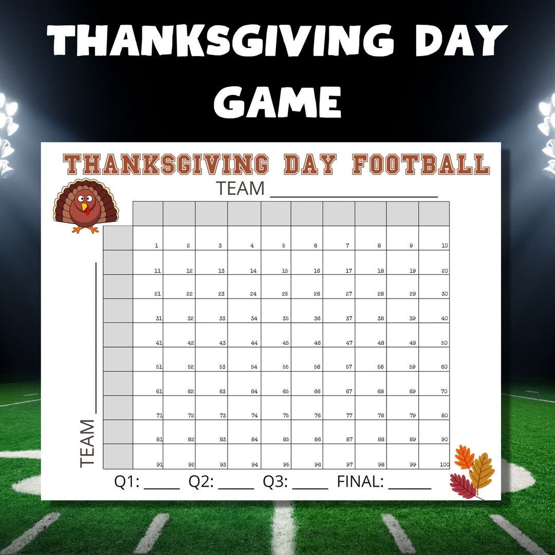 Football Squares Game, Thanksgiving Day Game Football Squares, Bowl ...