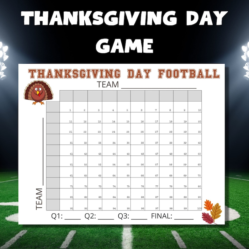 Football Squares Game, Thanksgiving Day Game Football Squares, Bowl ...