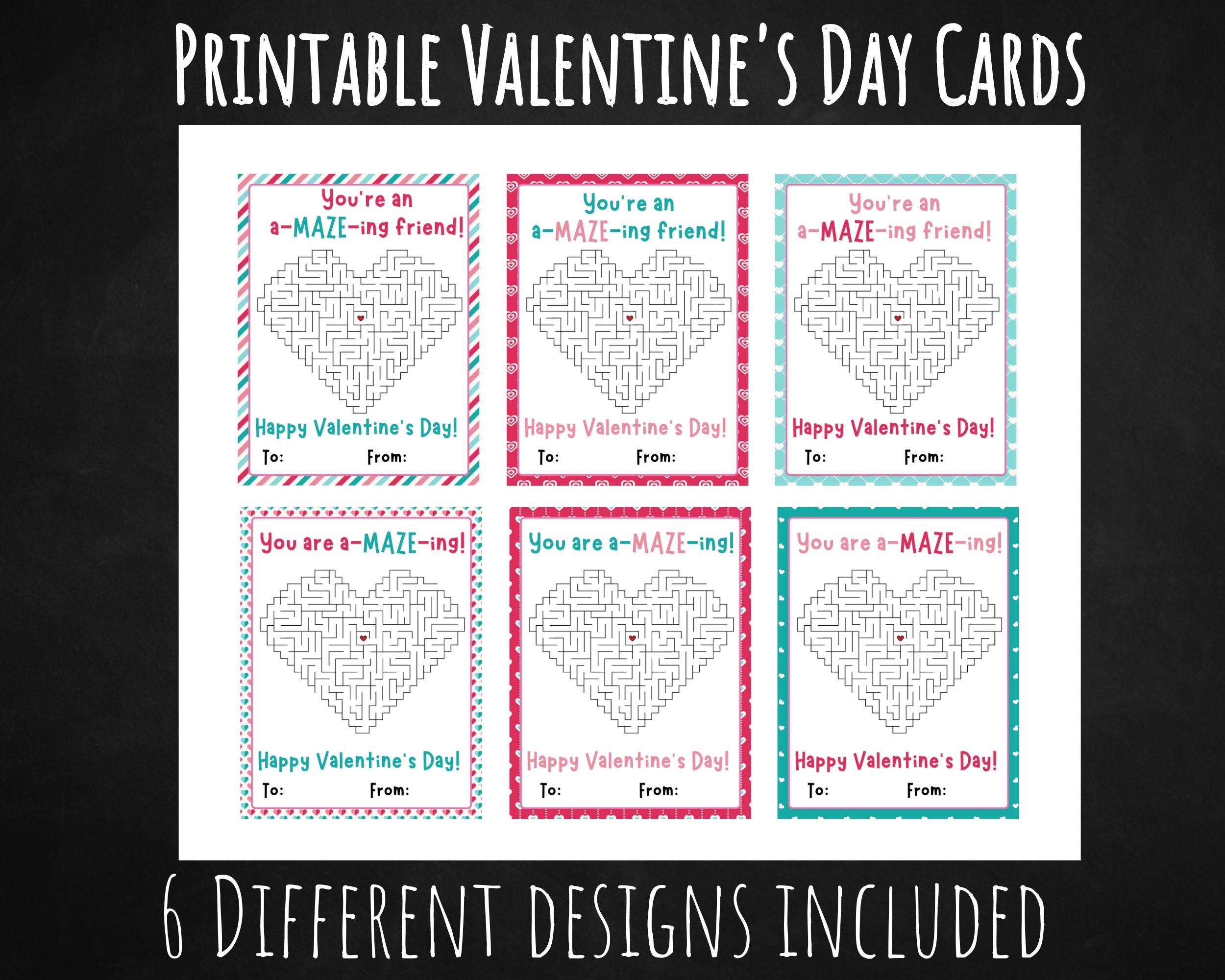 Printable Maze Valentine's Day Cards, Valentines Card for Kids, Maze ...