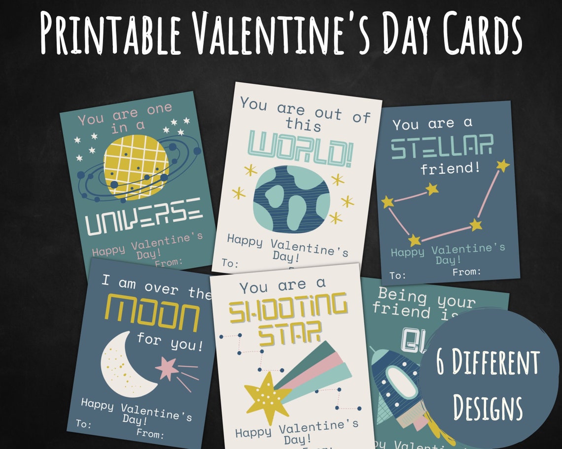 Printable Space Valentine's Day Cards Valentines Card for - Etsy