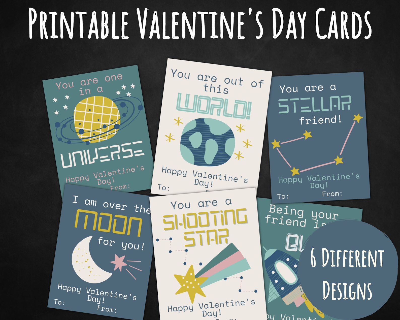 Printable Space Valentine's Day Cards Valentines Card for - Etsy