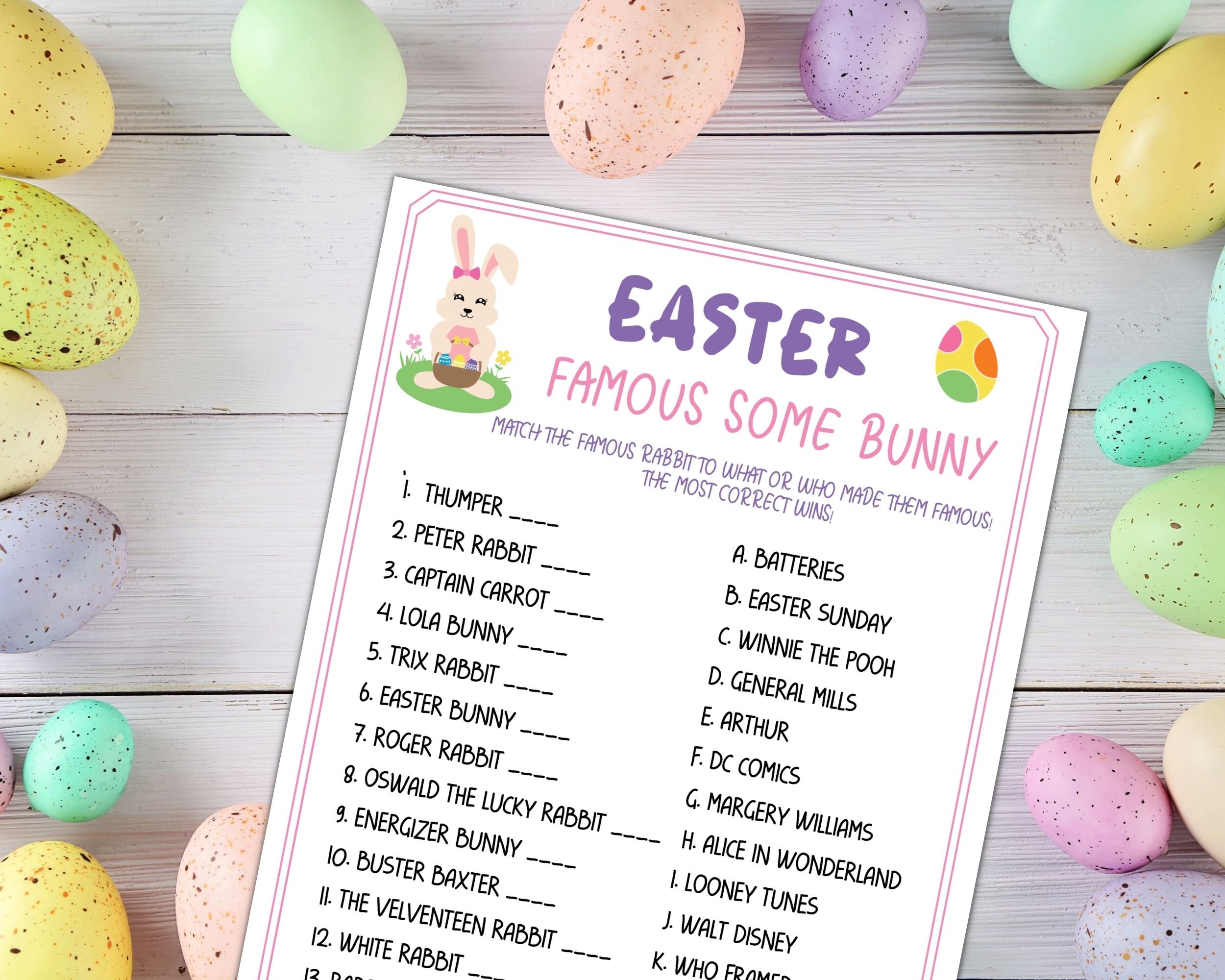 Easter Famous Some Bunny Game, Printable Easter Party Games, Fun Easter ...