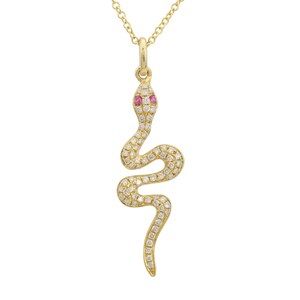 14k Yellow Gold Diamond Ruby Snake Pendant Necklace | Etsy
