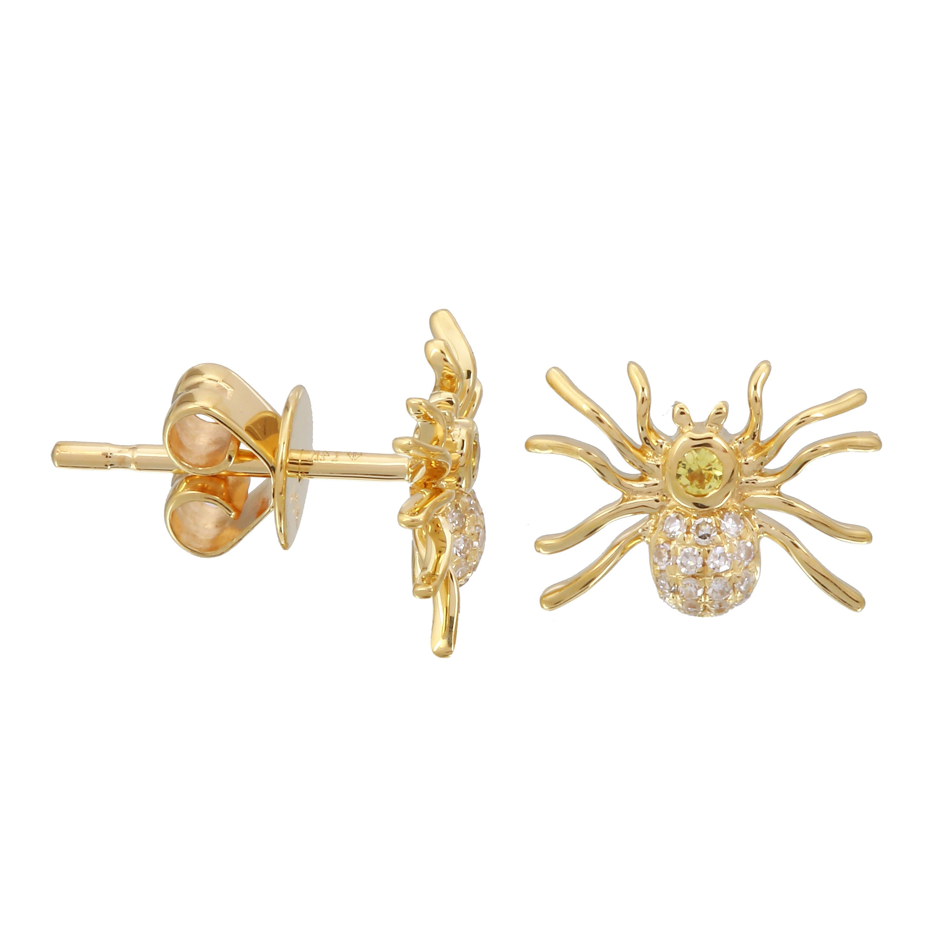 14k Yellow Gold Sapphire Diamond Spider Stud Earrings - Etsy