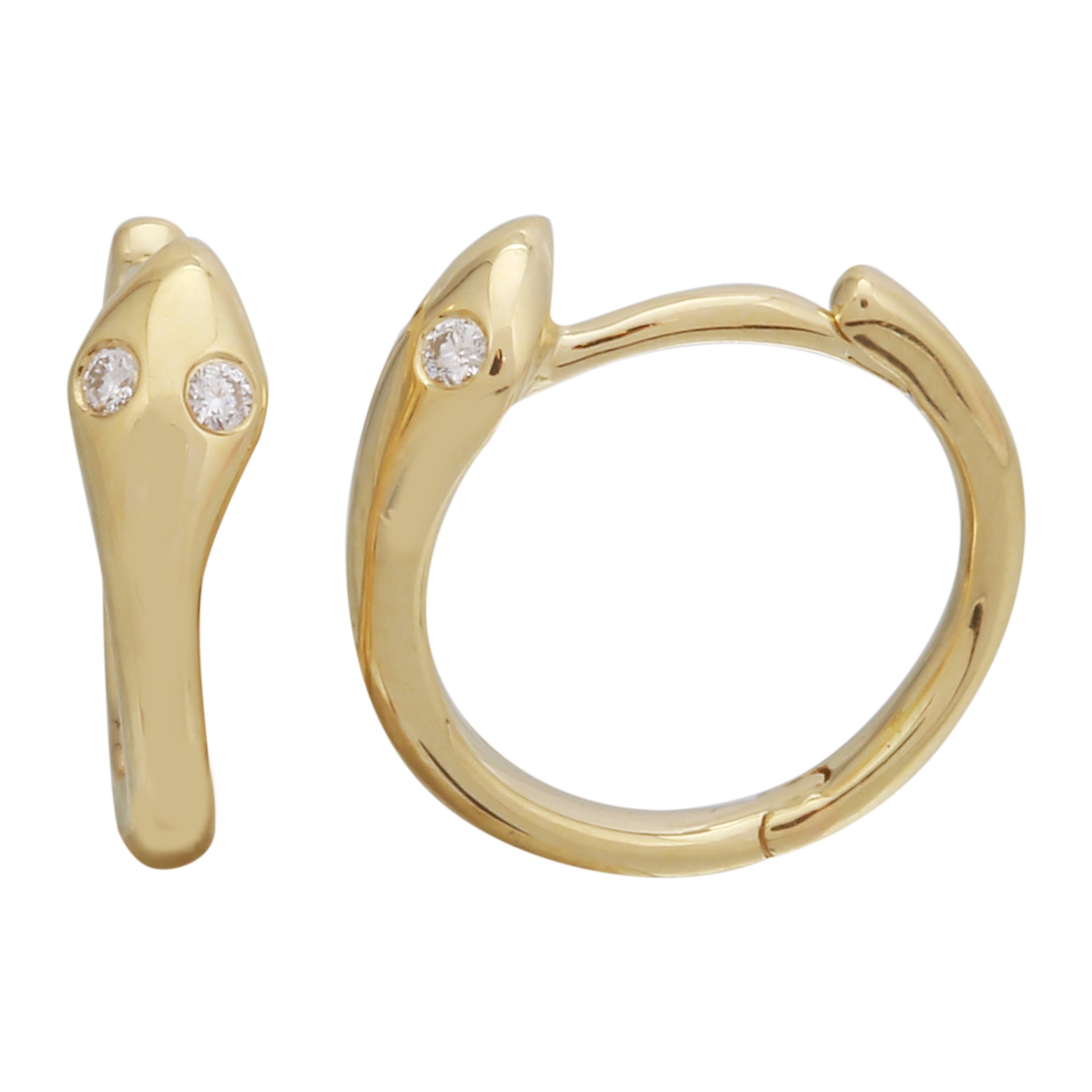 14k Yellow Gold Diamond Snake Huggie Hoop Earrings - Etsy